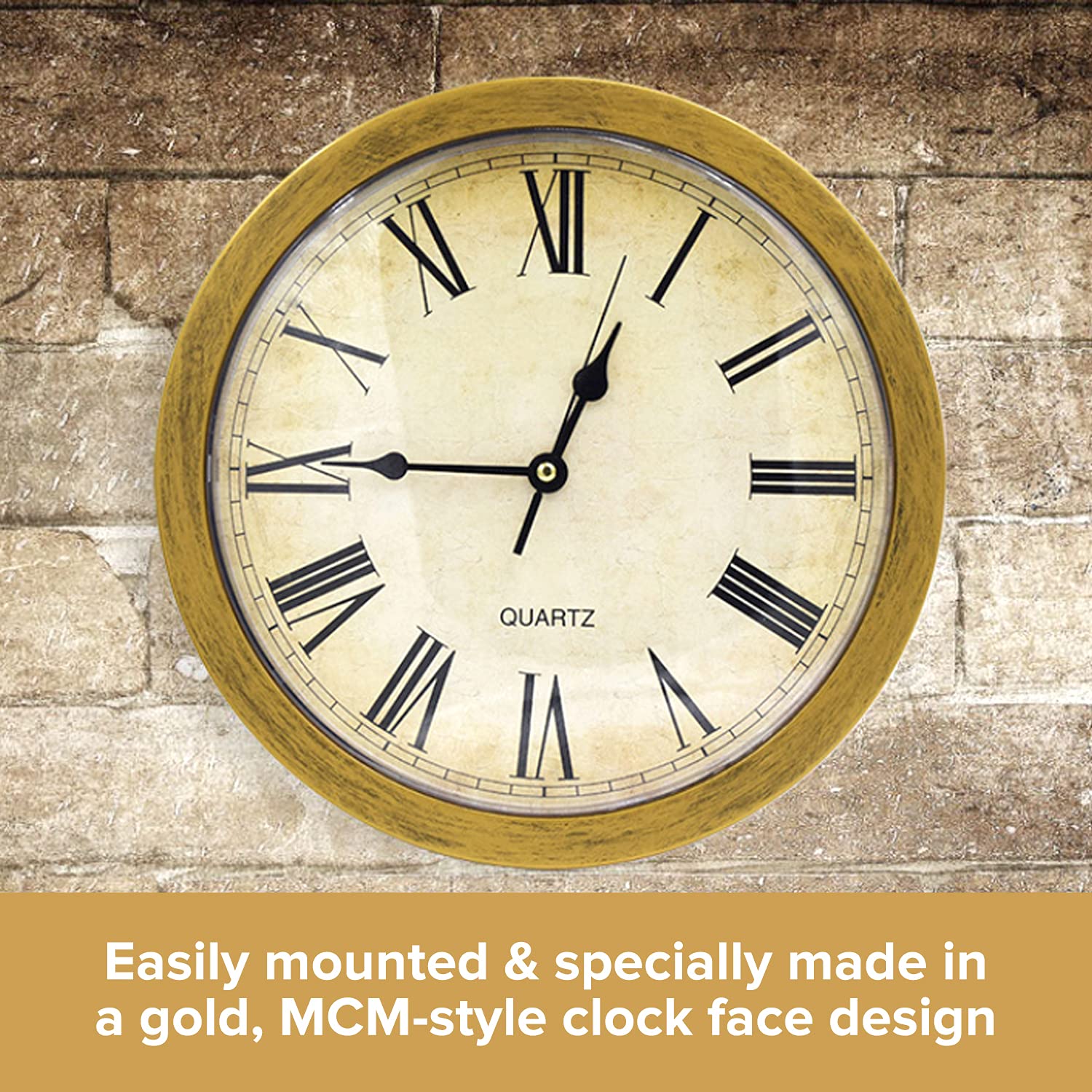 MCM Style Wall Clock & Hidden Safe Box in One - 10β Gold Wall Safe Clock - Concealment Furniture with Hidden Compartments - Wall Mount Clock w/Hidden Storage Shelf - Disguised Safe