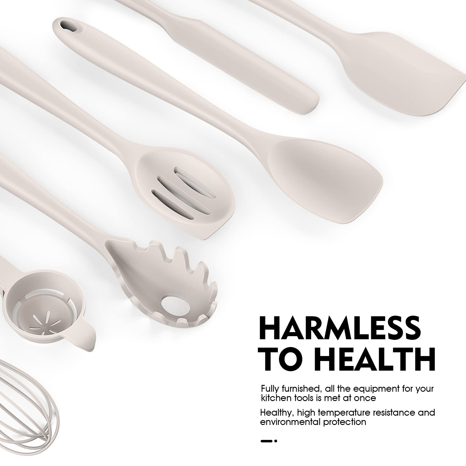 Dishwasher Safe Silicone Cooking Utensils Set - 446°F Heat Resistant Basic Silicone Kitchen Utensils,Turner Tongs, Spatula, Spoon, Brush, Whisk, Gadgets Tools for Nonstick Cookware (BPA Free - Grey)
