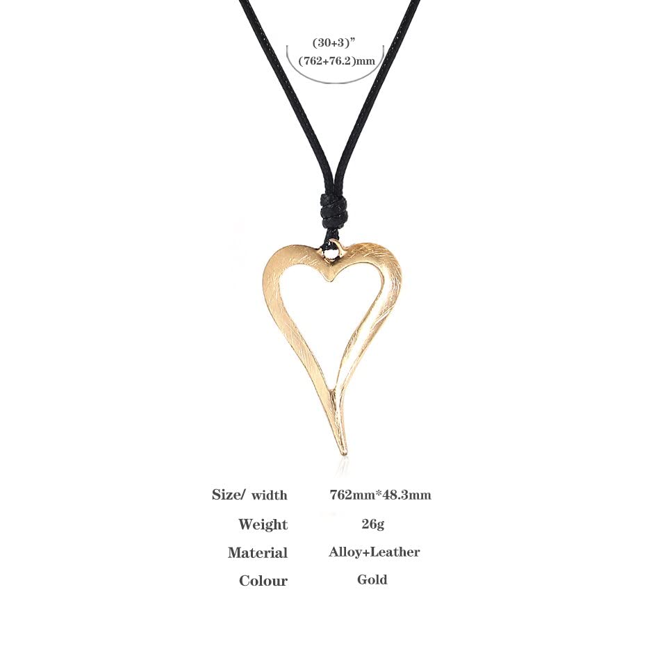 Gold Color Large Abstract Hollow Heart Pendant Collares Long Black Leather Statement Necklace Jewelry Gift for Women