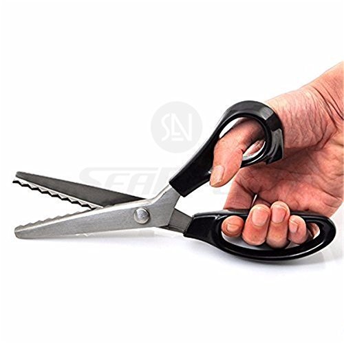Fabric Pinking Shears Craft Scissors,Serrated Scalloped stainless Steel Handled Professional Sewing black Scissors, Scissors for Leather, Tailoring, Paper Crafts Hand shears etc. (Scalloped7mm)