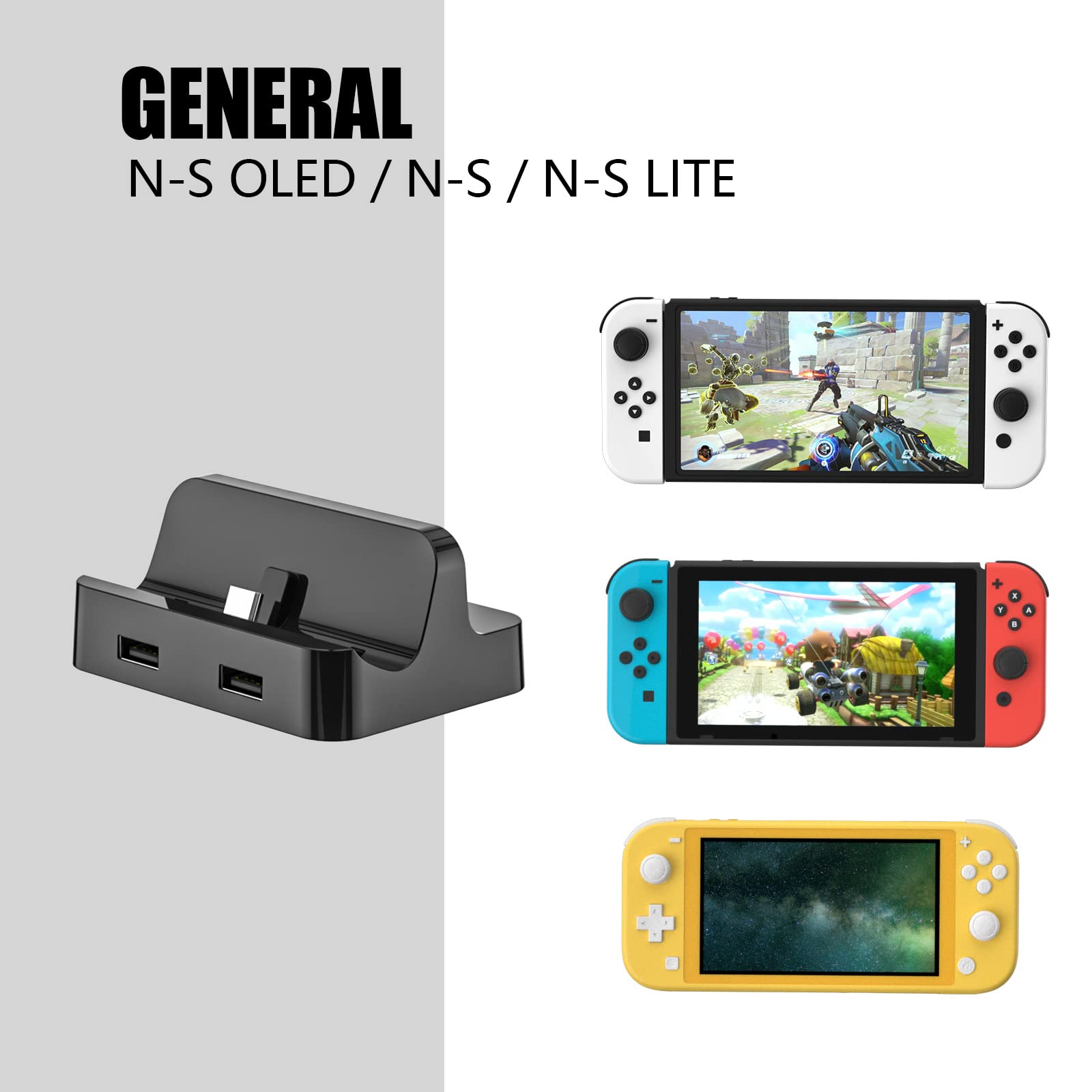 ECHZOVE Charging Dock Compatible with Nintendo Switch or Switch OLED, Multiple Switch Charging Station with 3 USB 2.0 Ports, Support Charging with The Protective Case.