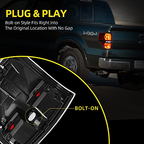 DWVO Tail Light Assembly Compatible with 2009 2010 2011 2012 2013 2014 Ford F150 & F-150 Styleside Pickup Truck Taillights Replacement Tail Lamps