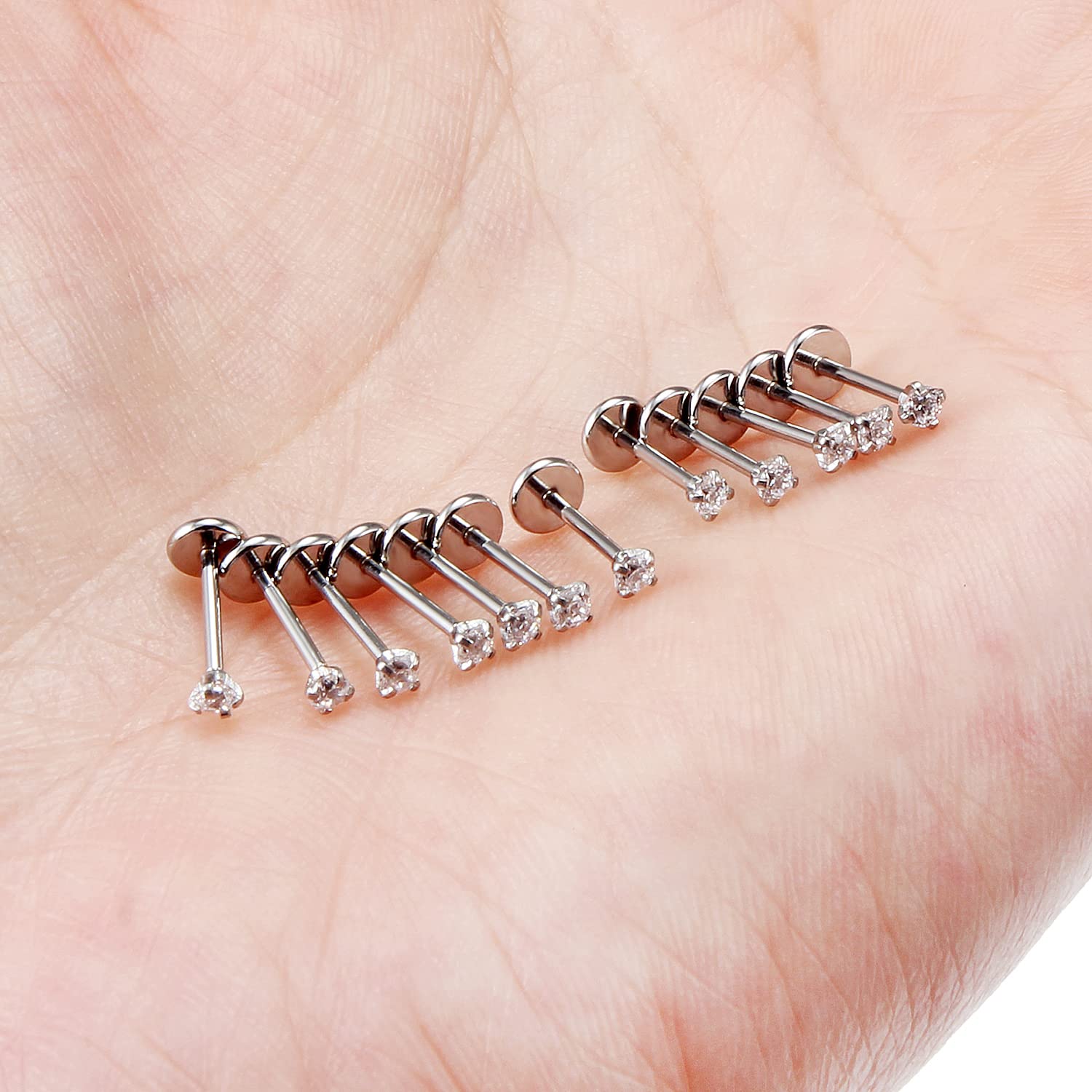Dyknasz 20G Threadless Nose Stud Threadless Earring Set Surgical Steel Push in Nose Rings Studs for Women Nose Piercing Jewelry for Men Flat Back Cartilage Helix Tragus Earrings 2mm
