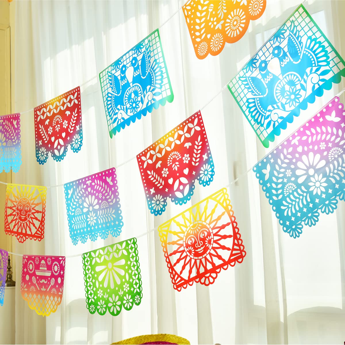 EFOT Mexican Party Banners, Papel Picado Banner - Cinco de Mayo, Fiesta Party Decorations, Dia De Los Muertos Decor, Day of The Dead Decorations, 5 Packs 82 Ft Long