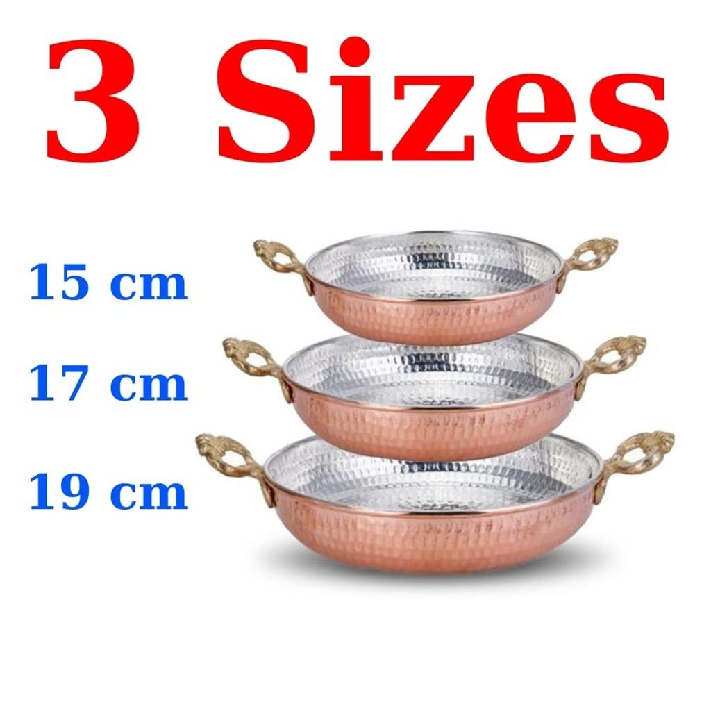 DHTDVD Cooking Egg Omelette Copper Skillet Traditional Turkish Frying Cook Turkey Fryer Pot Brass Handles (Color : White-Fruit peach5, Size : 14cm)