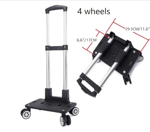 Hand Truck with Telescoping Rod and 4 Wheels, Heavy-Duty Folding Cart for Luggage, Backpacks and More, Black