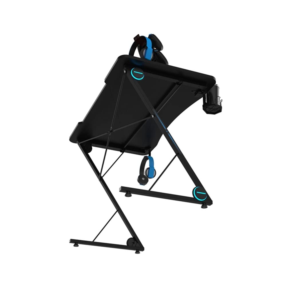 DHTDVD Gaming Desk, E-Sport Gamer Workstation with LED Lights & Large Carbon Fiber Surface, Ergonomic PC Gaming