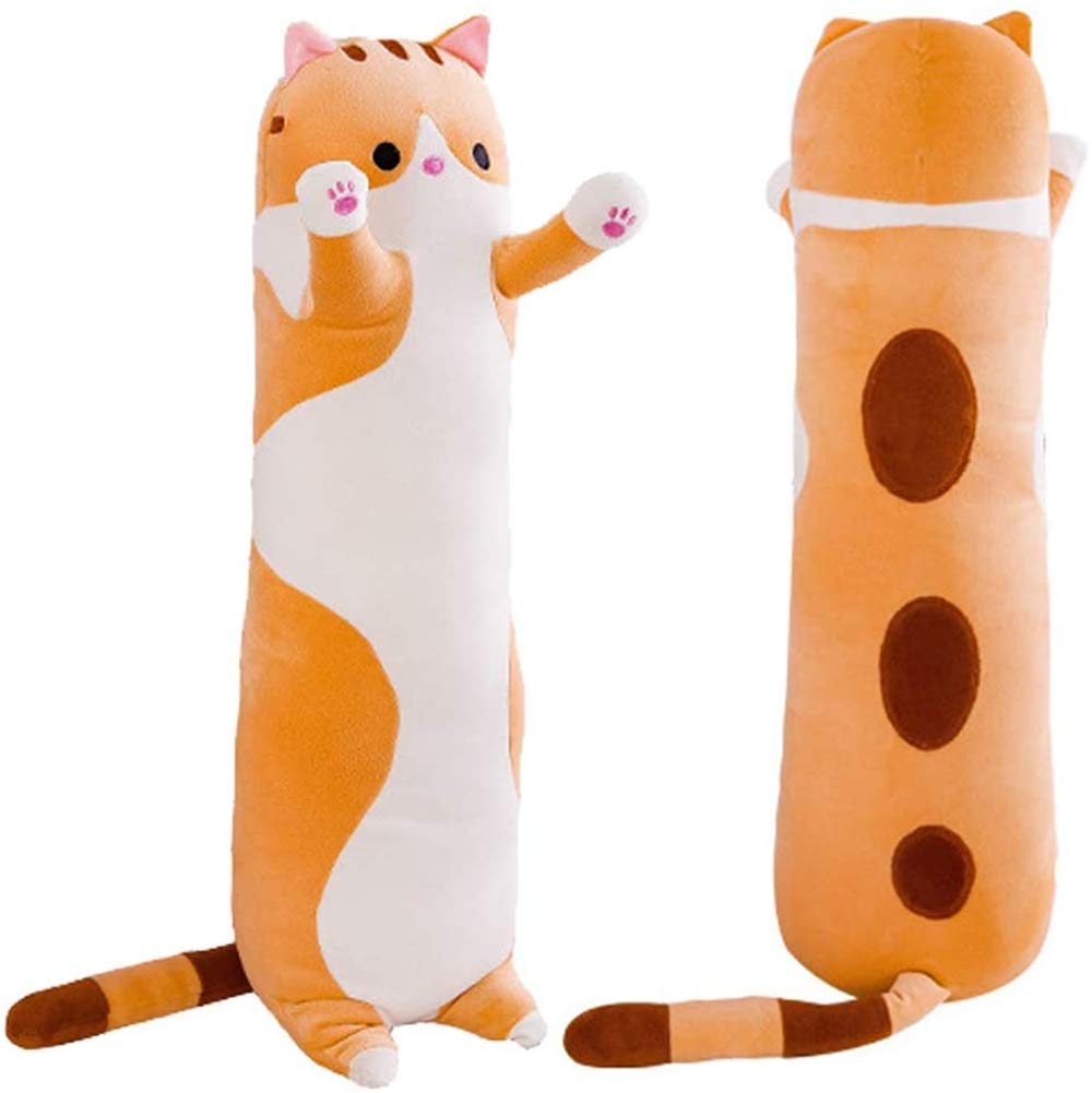 WUYU Lovely Plush Cat Doll Cute Cartoon Soft Stuffed Kitten Pillow Long Throw Sleeping Pillow Doll Toy Gift for Kids Girlfriend Multiple Size (Brown,50cm/19.6in)