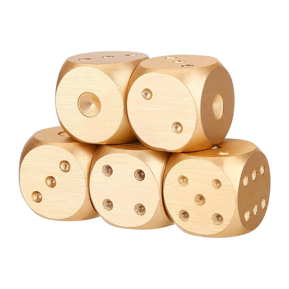 Gold Dice 6 Sided for Mon 5pcs Aluminium Alloy Table Game Poker Games Dices Set with Storage Box High Efficiency (Gold)