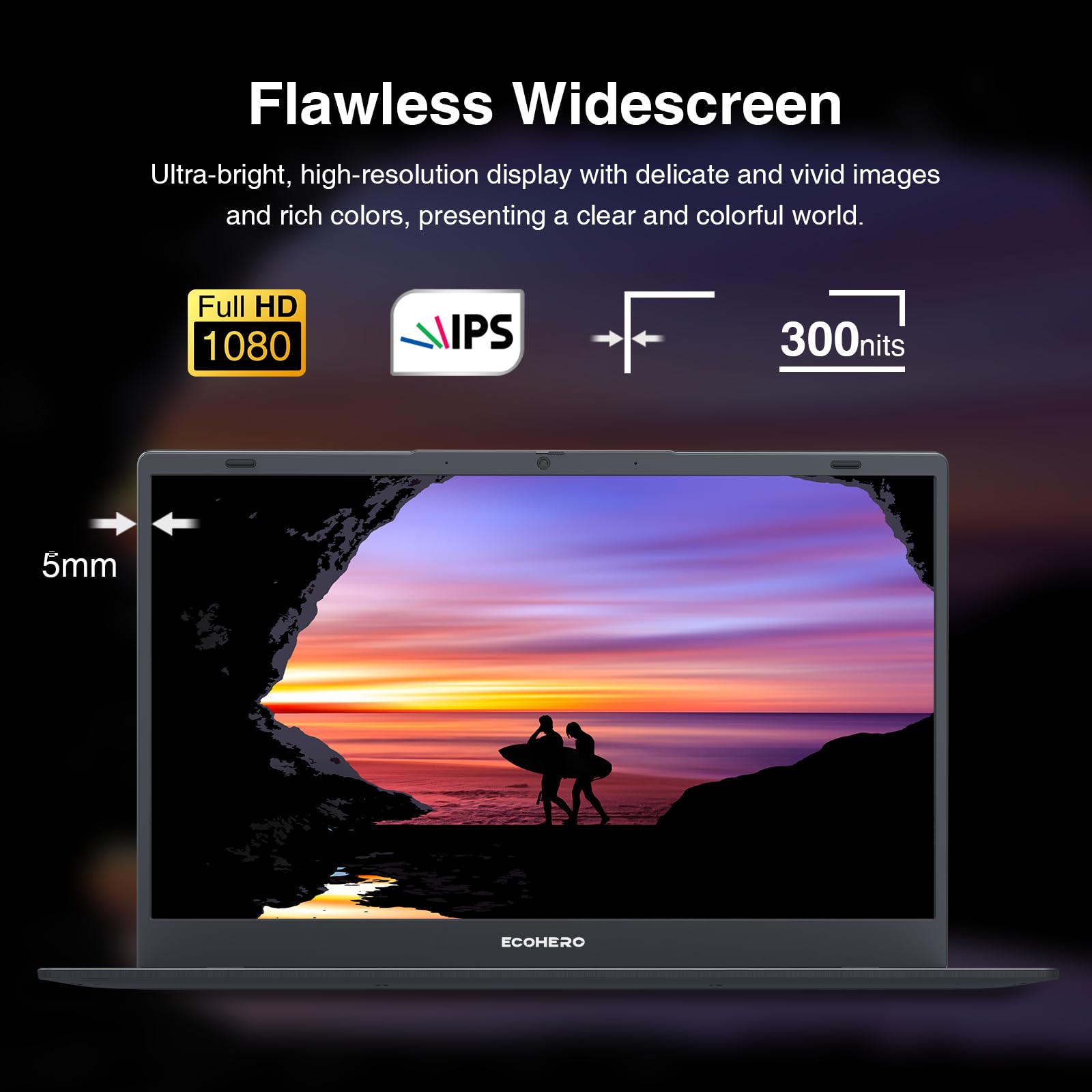 ECOHERO Laptop Computer, 12GB DDR4 RAM 256GB SSD, Intel J4005 Processor (Up to 2.7GHz), 14 Inch FHD 1920x1080 Display, Windows 11 Laptops Computers, 2.4G/5G WiFi and Bluetooth 5.1