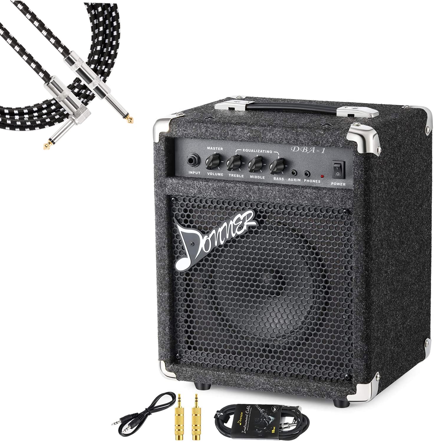 Donner Bass Amp 15W Bass Guitar Amplifier DBA-1 & Electric Guitar Cable 10 ft