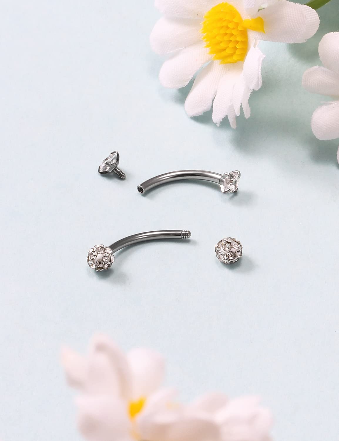 Dyknasz 40Pcs 16G Surgical Steel Daith Rook Earring 8mm 5/16" Curved Barbell Eyebrow Rings Belly Button Ring Piercing Jewelry for Women Men