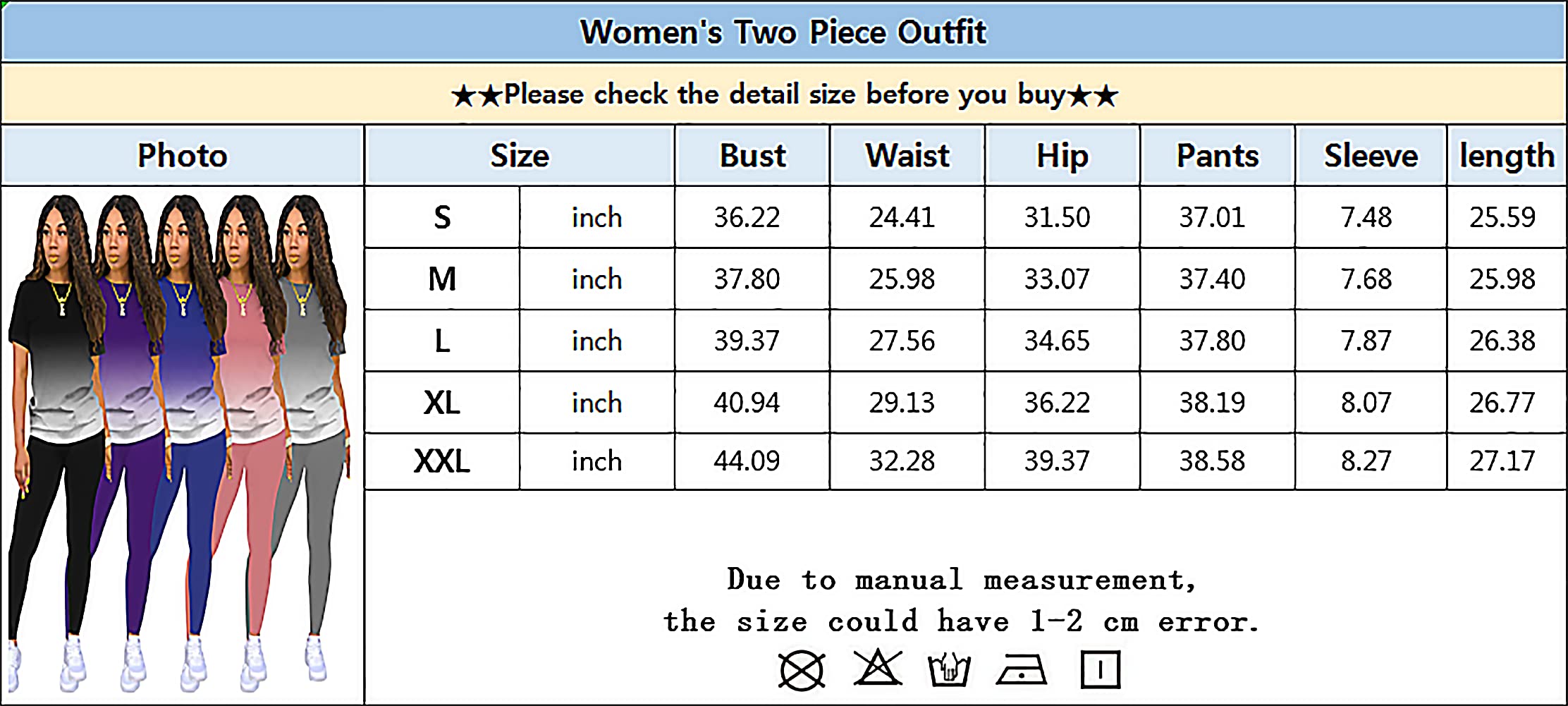 Fooullaide Women Summer 2 Piece Outfit Set Gradient Print Short Sleeve Tops Bodycon Long Sweatpants Tracksuit Sweatsuit
