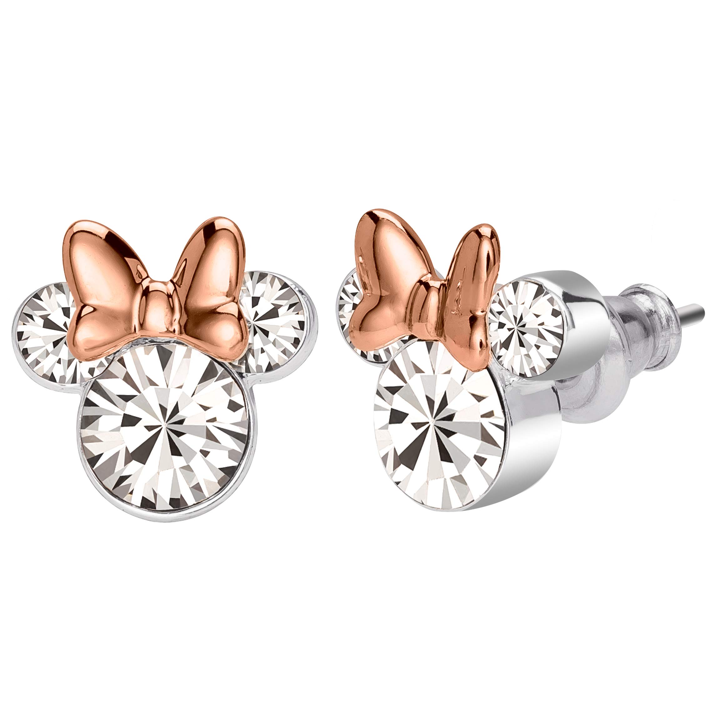 Disney Crystal Minnie Mouse Necklace and Stud Earrings- Silver Plated Minnie Mouse Earrings and Matching Necklace 18" Jewelry