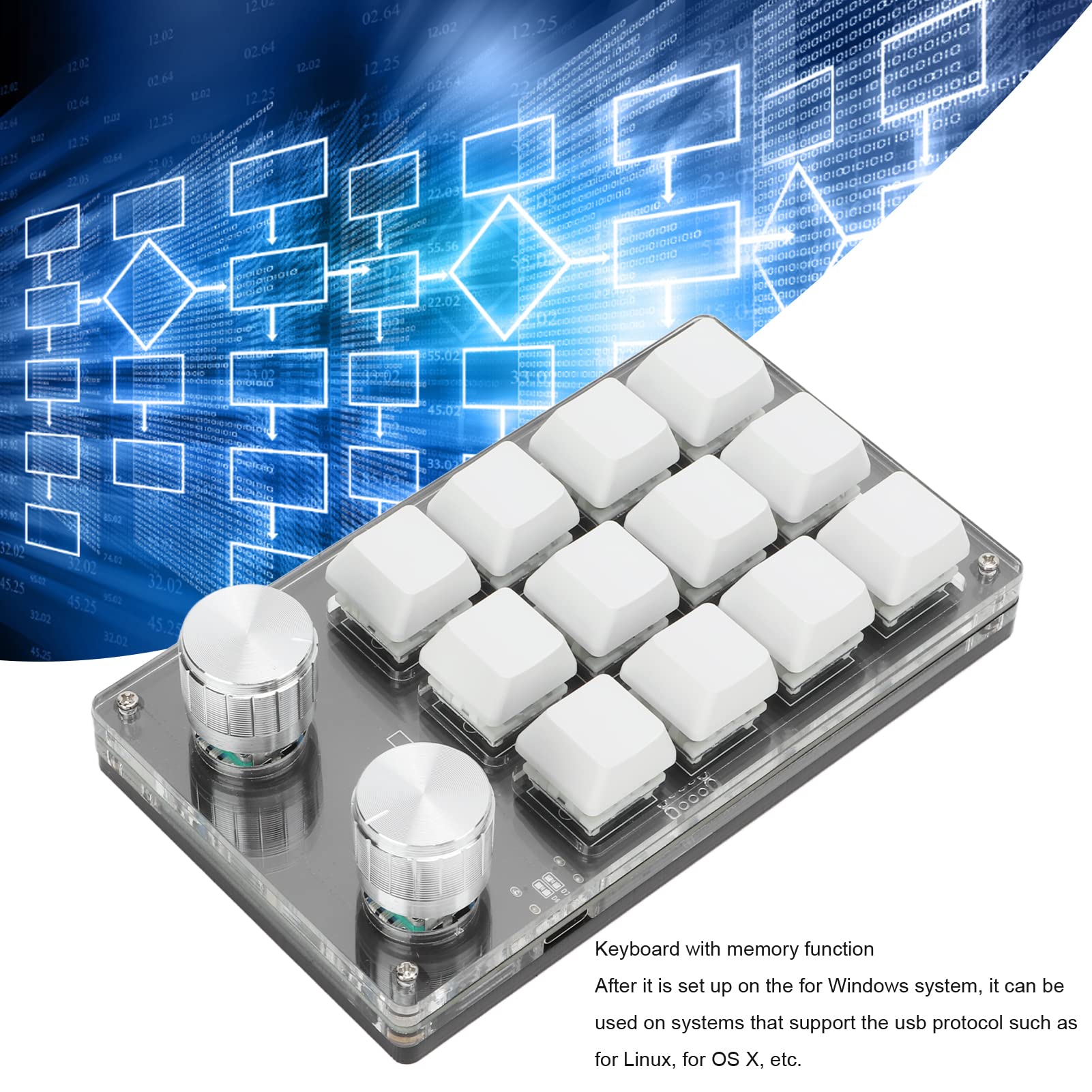 KUIDAMOS 12 Key Mini Mechanical Gaming Keyboard,Macro Keyboard Knob with Type C to USB Interface Mini One-Handed Mechanical Gaming Keypad One-Click Start for Linux OS X(White)