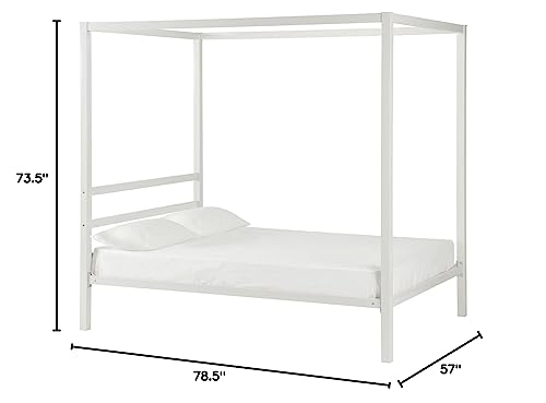 DHP Modern Metal Canopy Platform Bed with Minimalist Headboard and Four Poster Design, Underbed Storage Space, No Box Spring Needed, Full, White