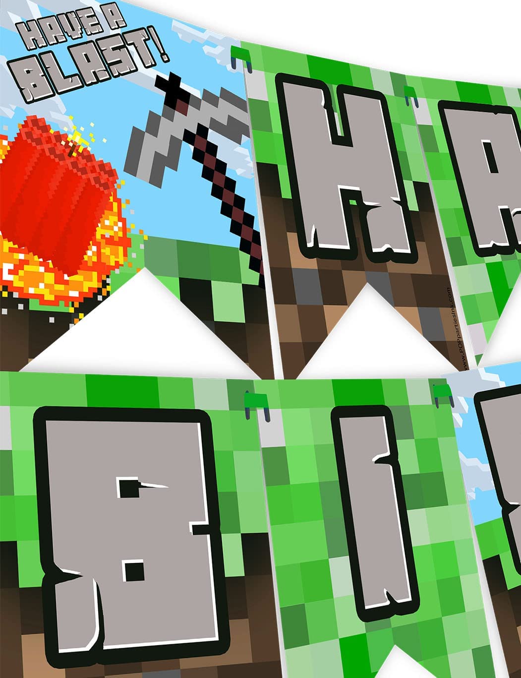 Gaming Pixel Blast Happy Birthday Banner - Pixel Party Supplies - Miner Party Decorations - Blast
