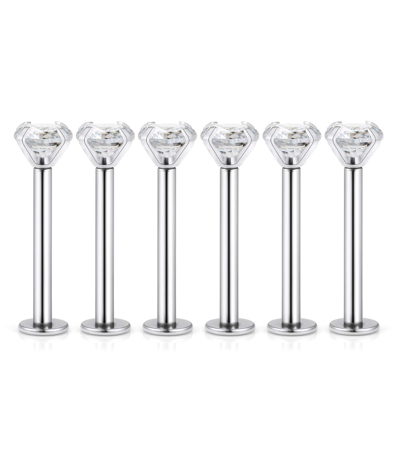Dyknasz Labret Studs 16G Surgical Steel Monroe Barbell Lip Ring Piercing Jewelry 2mm Clear Diamond CZ with Flat Back for Women Men Silver-Tone
