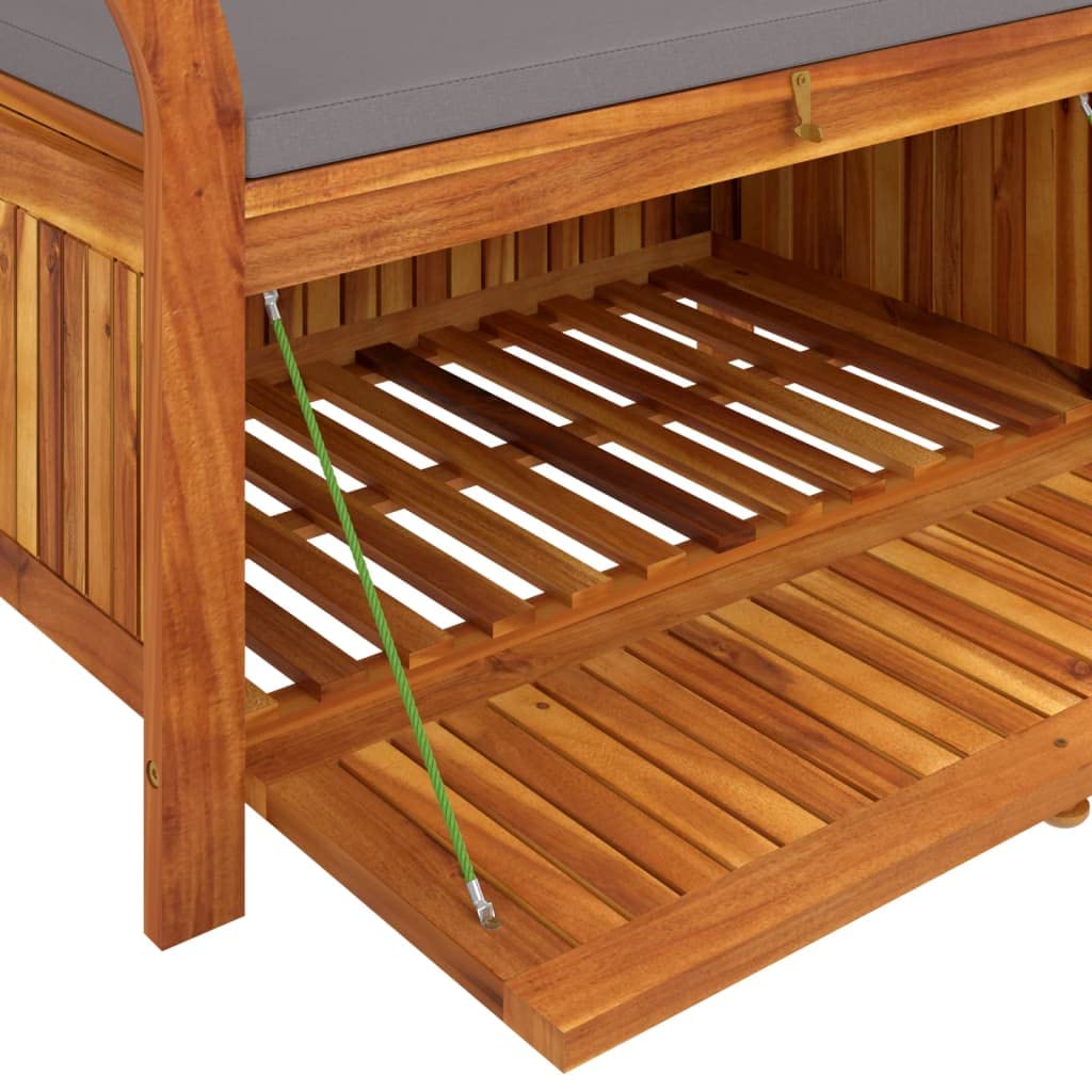 loibinfen Wooden Outdoor Patio Storage Bench Large Deck Box with Brown Cushion 35.8"x19.7"x23.6" Solid Wood Acacia Storage Box Deck Box with Seat for Garden, Balcony, Porch, Pool,Yard