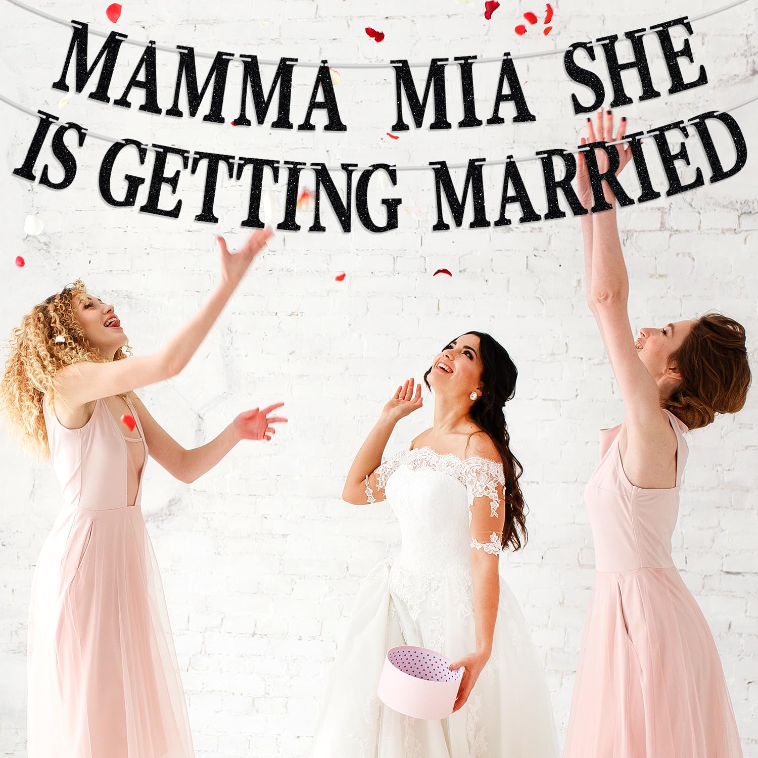 Mamma Mia She is Getting Married Banner, Newly Engaged/Wedding Gift for Bride, Engagement/Wedding/Brial Shower Party Decoration Supplies for Friends, Black Glitter