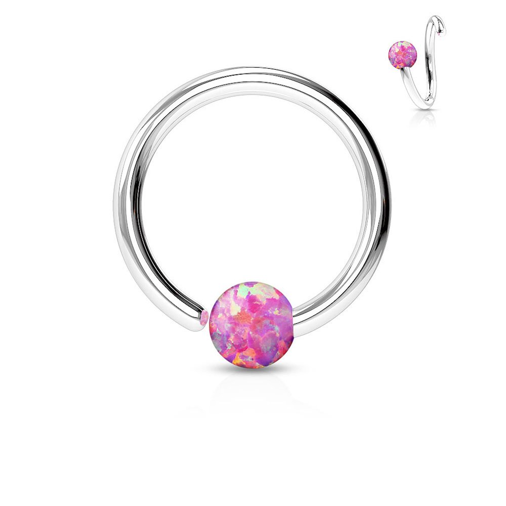 Dynamique 14g 316L Surgical Steel Opal Ball Fixed on End Hoop Ring (Opal Pink)