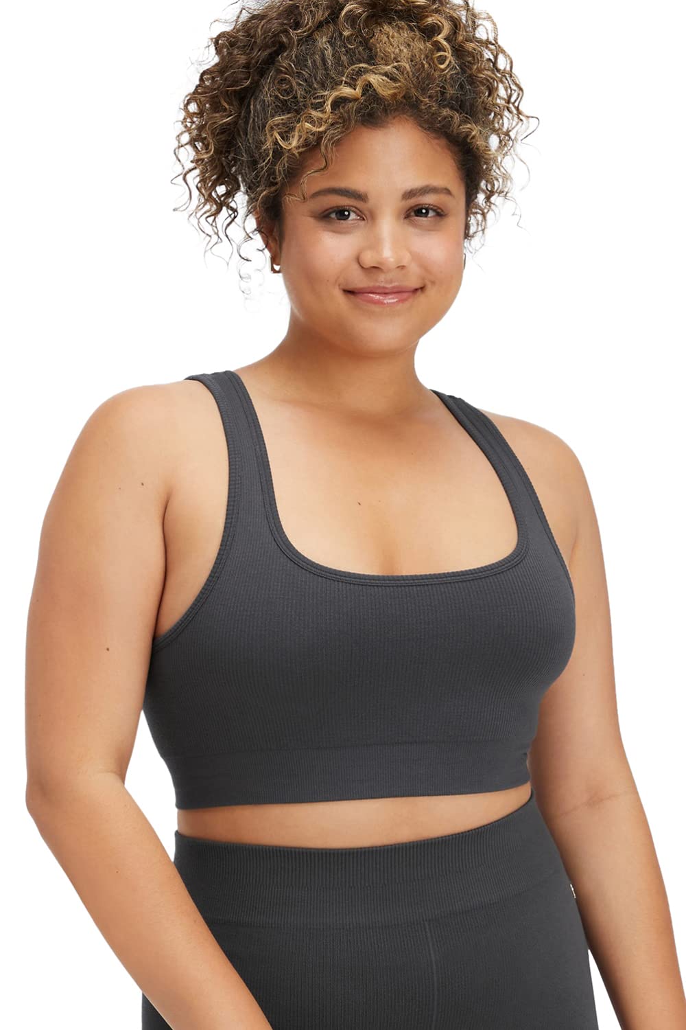 Fabletics Women's Cloud Seamless Scoop Back Bra, Workout, Yoga, Athletic, Fitness, Cloud Seamless, S, Pewter