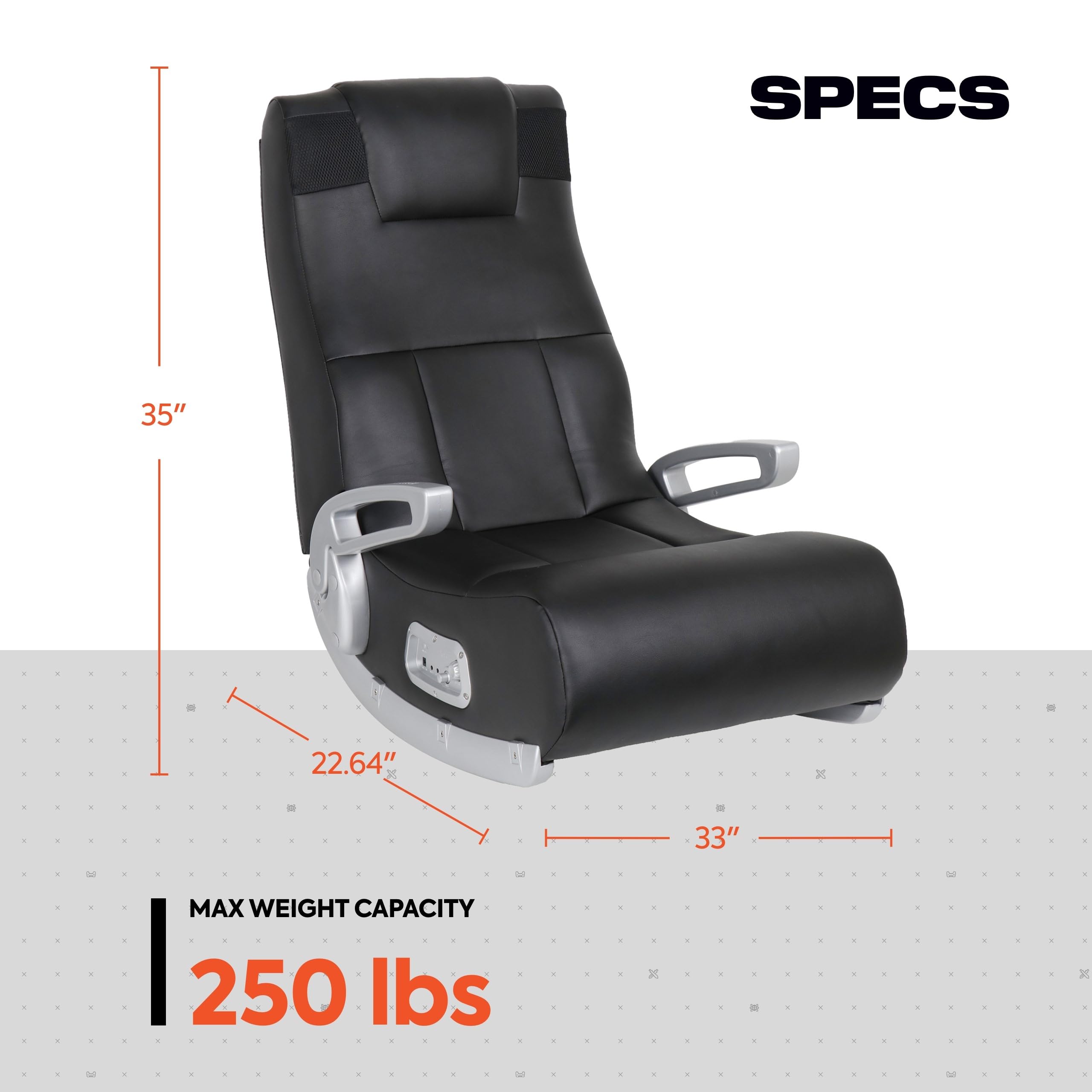 X Rocker SE II Leather Lounging Video Gaming Floor Chair, with Wireless Audio Transmission, 2 Speakers, Subwoofer, Armrest, Foldable, 5143601, 22.64" x 33" x 35", Amazon Exclusive, Black