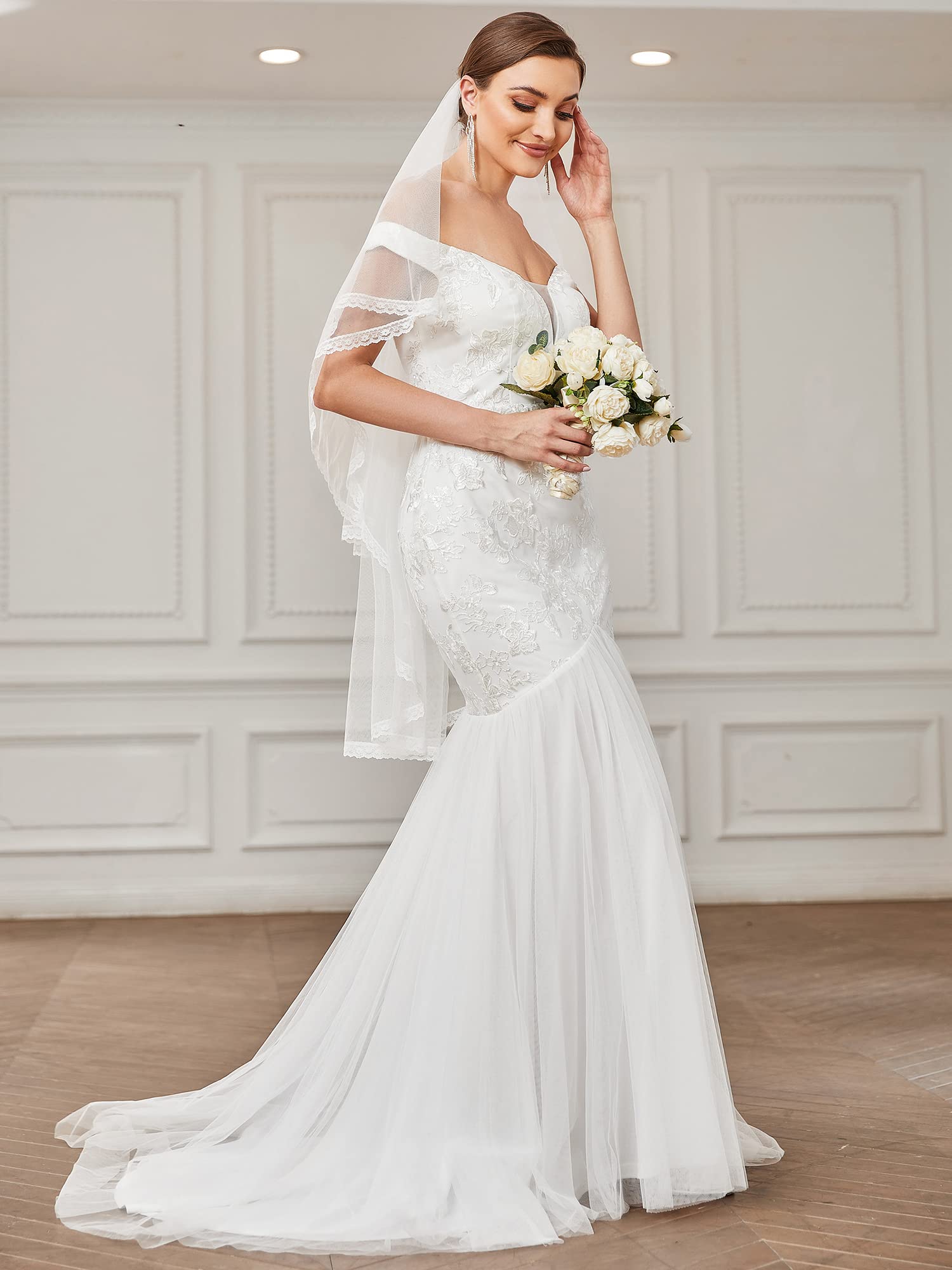Ever-Pretty Women's Elegant Sleeveless Off Shoulder Mermaid Wedding Dresses for Women White US4
