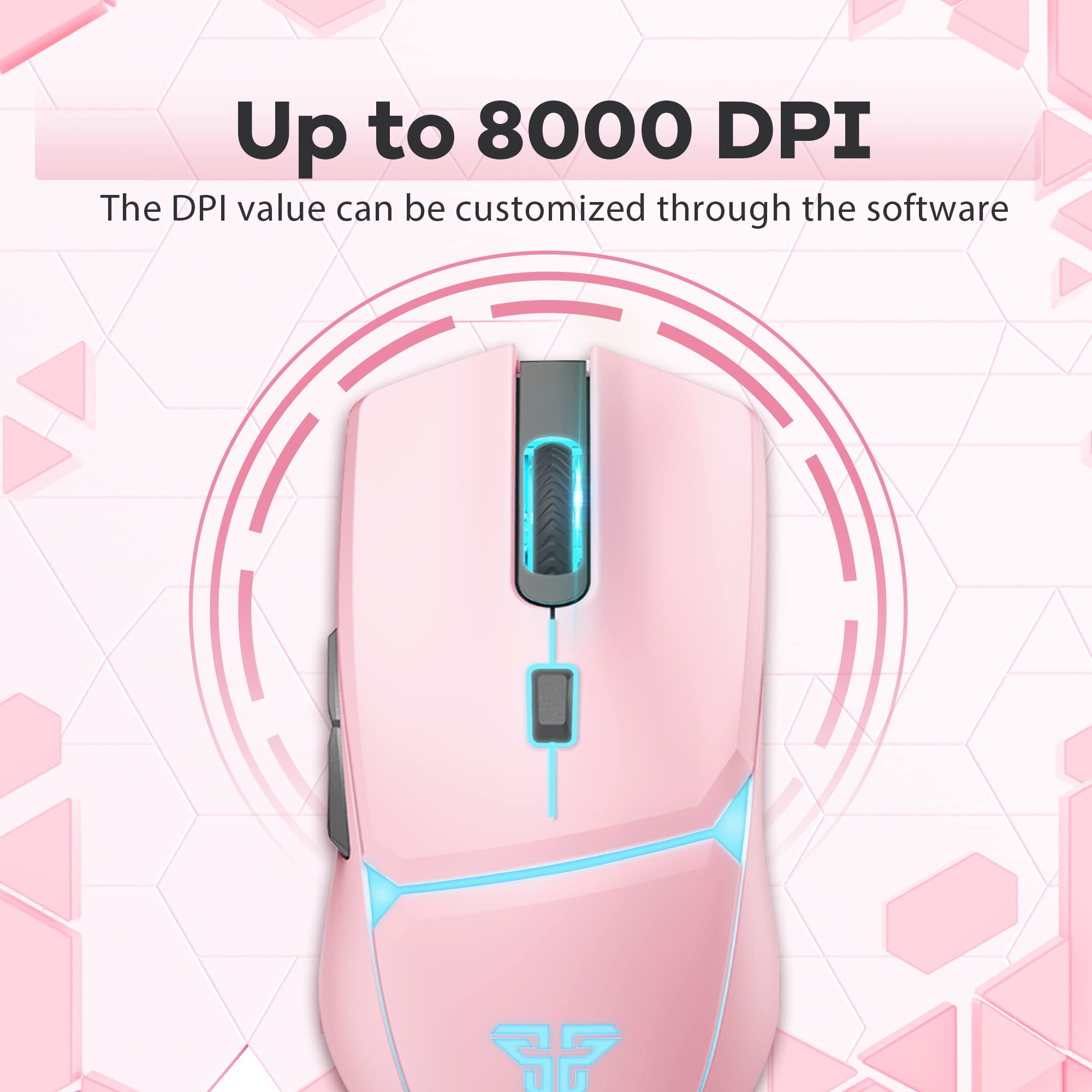 FANTECH Wired Gaming Mouse Up to 8000DPI, 6 Programmable Buttons PC Gaming Mice, Ergonomic Mouse with RGB Backlit, Ergonomic Gamer Laptop PC Mouse for Windows/PC/Mac/Laptop Gamer - Pink