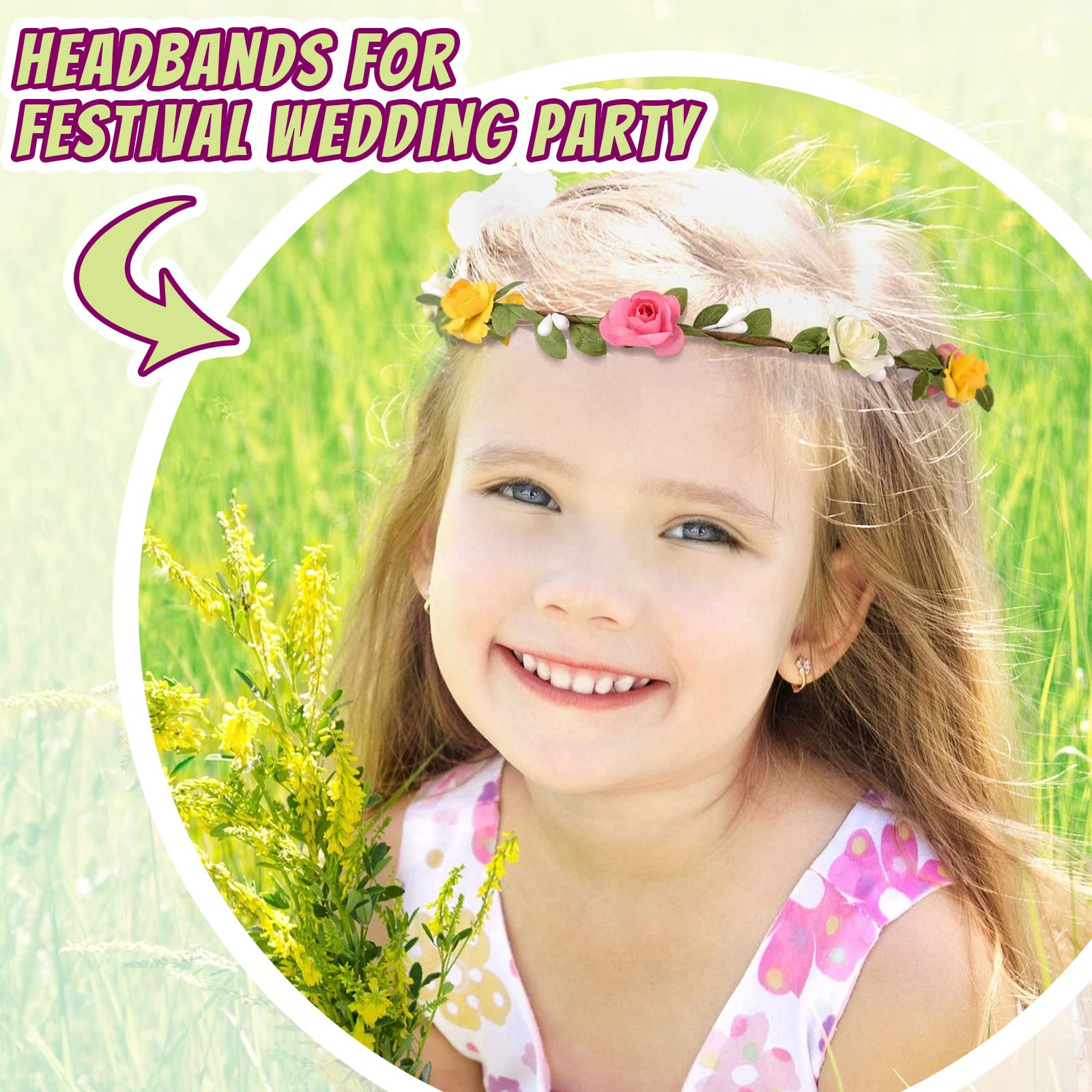 eBoot 10 Pieces Multicolor Flower Crown Floral Wreath Headband Floral Garland Headbands for Festival Wedding Party