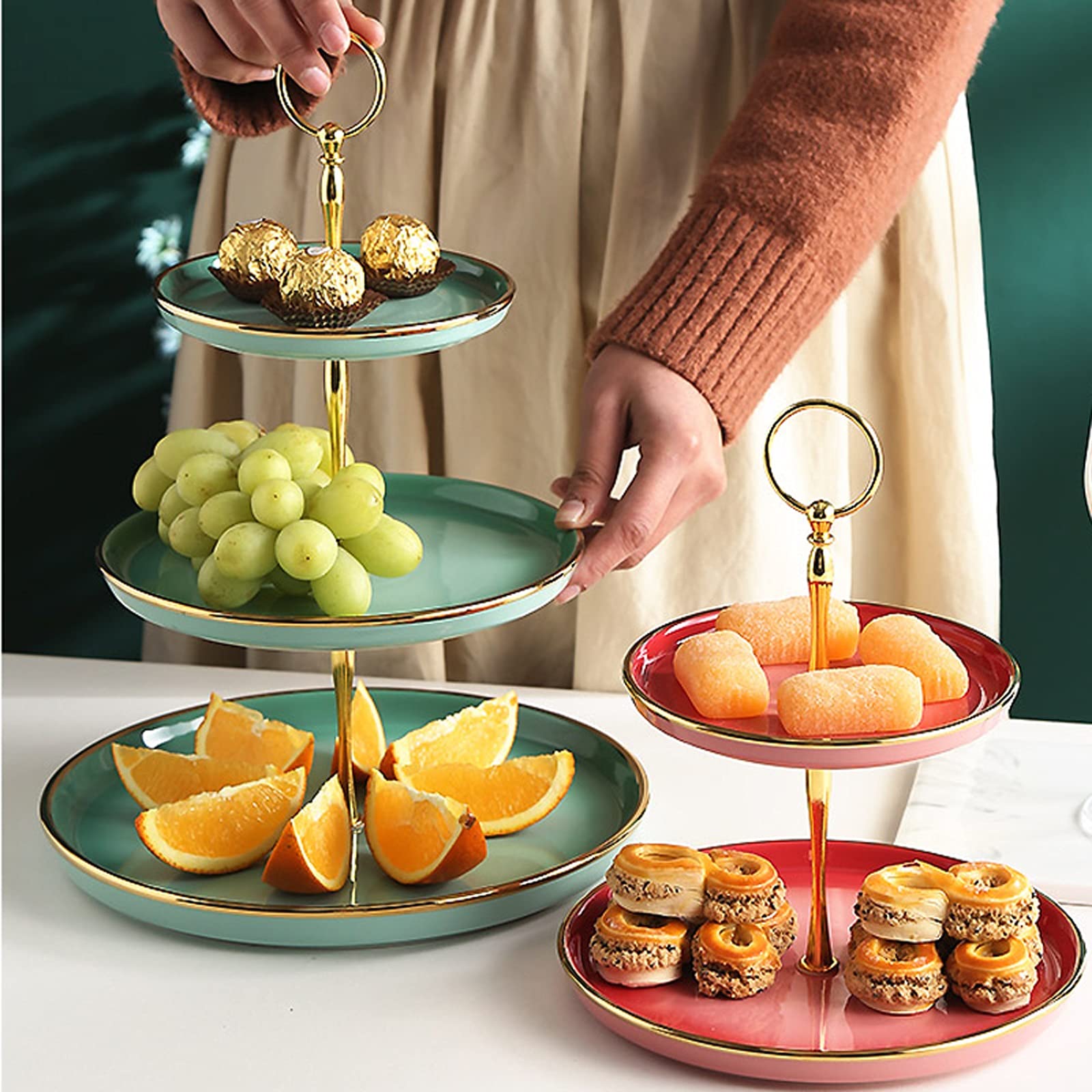 Fruit Basket for Kitchen 3 Tier Porcelain Cupcake Stand, Tiered Serving Cake Stand, Dessert Stand, Weddings Parties Pastry Serving Tray Tier Tray Stand Fruit Bowl/Fruit Bowls (Color : Brass)