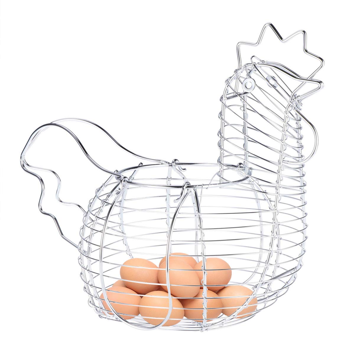 Hemoton Chicken Shaped Egg Holder Creative Iron Eggs Storage Basket Metal Wire Hen Egg Basket Vegetables Container Farmhouse Decor (Silver)