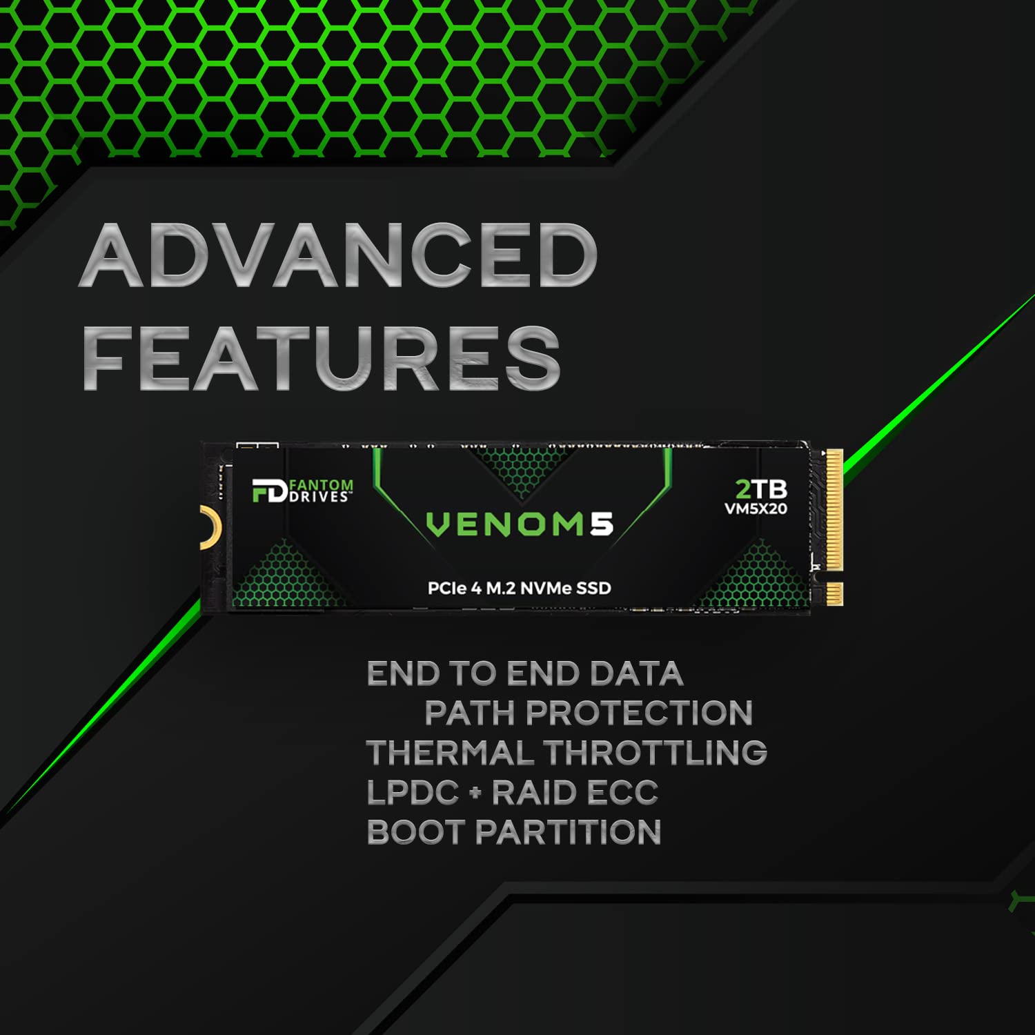 Fantom Drives VENOM5 2TB NVMe Gen 4 M.2 2280 Internal SSD for Gaming PC & Laptops - Up to 5,000MB/s Read Speed - 2TB NVMe M.2 (VM5X20)