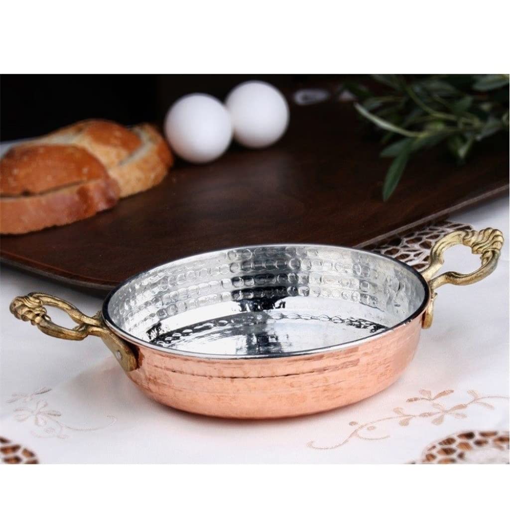 DHTDVD Cooking Egg Omelette Copper Skillet Traditional Turkish Frying Cook Turkey Fryer Pot Brass Handles (Color : White-Fruit peach5, Size : 14cm)