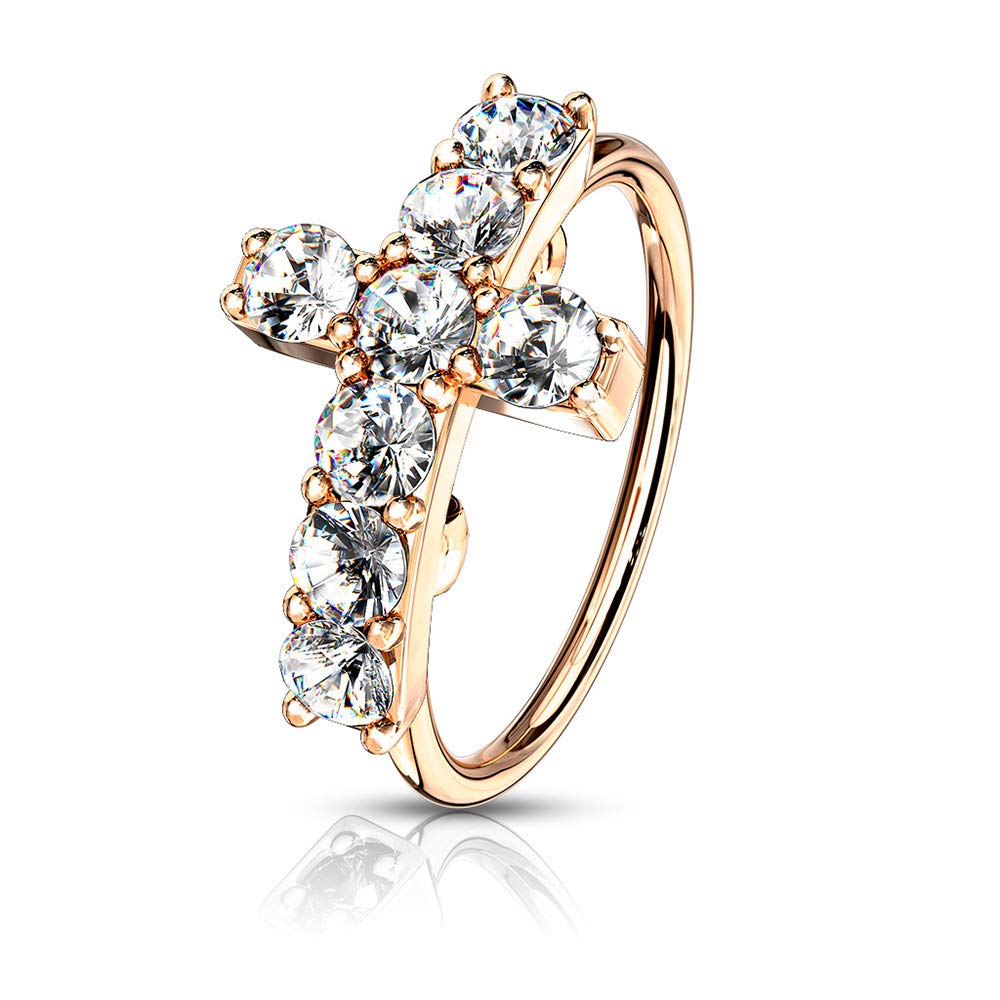 Dynamique CZ Paved Cross Top 316L Surgical Steel Bendable Nose Hoop Ring (Sold Per Piece)