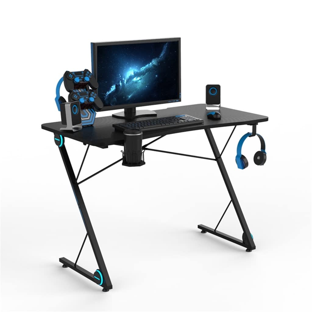 DHTDVD Gaming Desk, E-Sport Gamer Workstation with LED Lights & Large Carbon Fiber Surface, Ergonomic PC Gaming