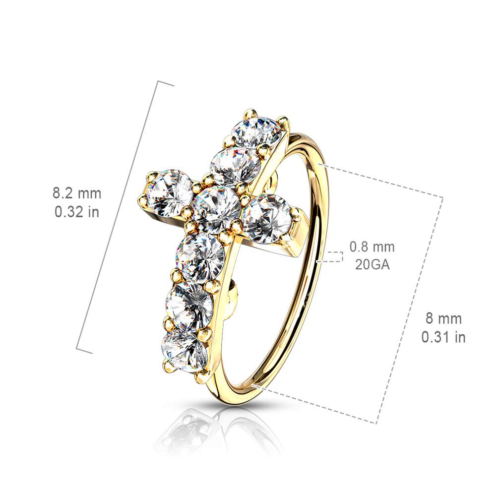 Dynamique CZ Paved Cross Top 316L Surgical Steel Bendable Nose Hoop Ring (Sold Per Piece)