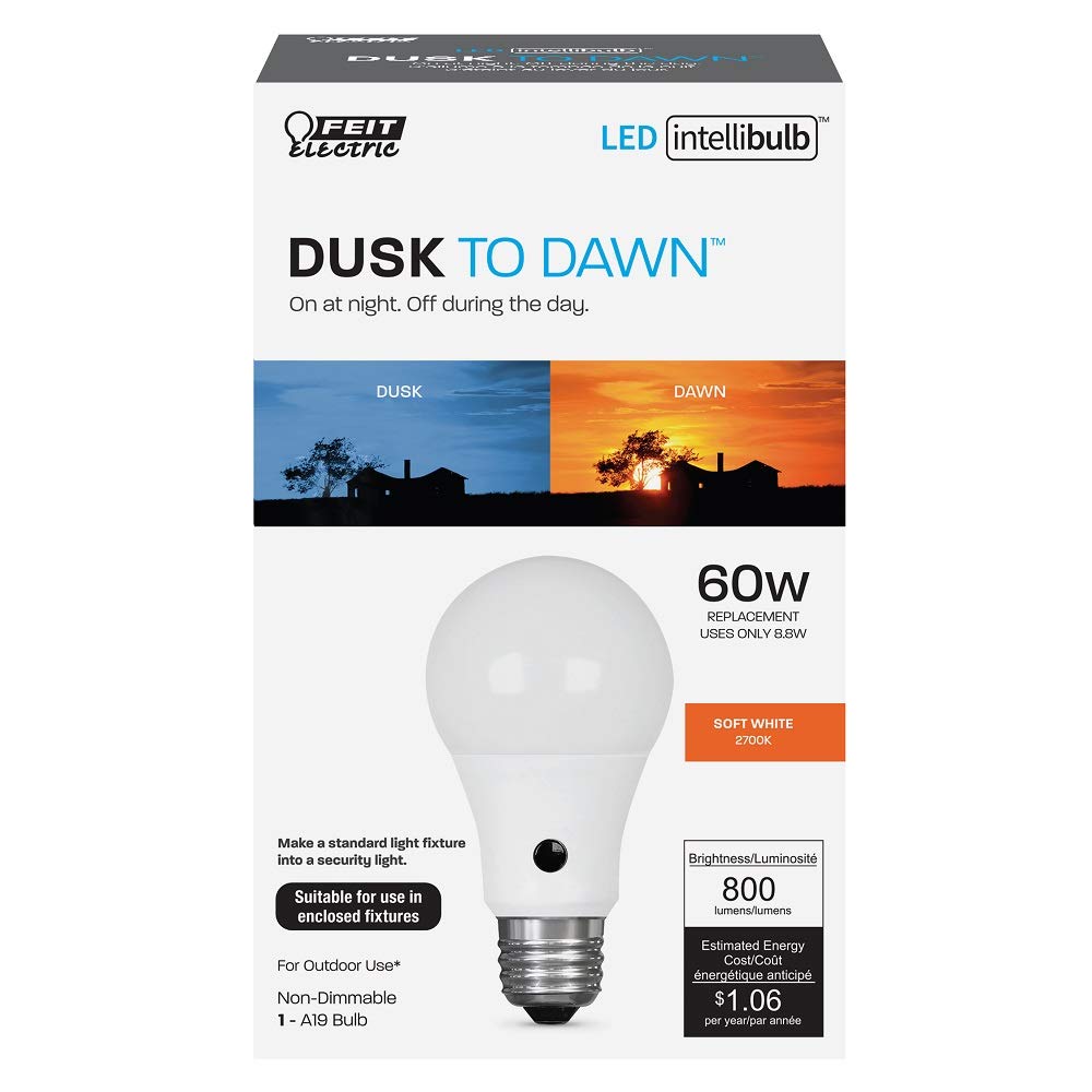 Feit Electric LED A19 with an E26 Medium Base Light Bulb - 60W Equivalent - 15 Year Life - 800 Lumen - 2700K Soft White, 4-Pack