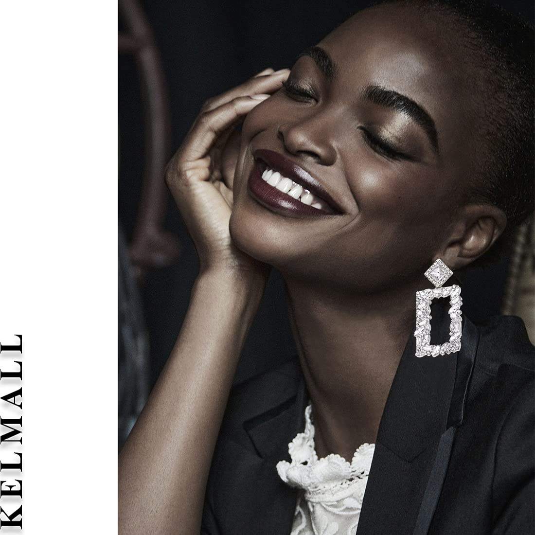 Crystals Rectangle Geometric Dangle Earrings, Rhinestone Statement Drop Earrings for Women KELMALL COLLECTION