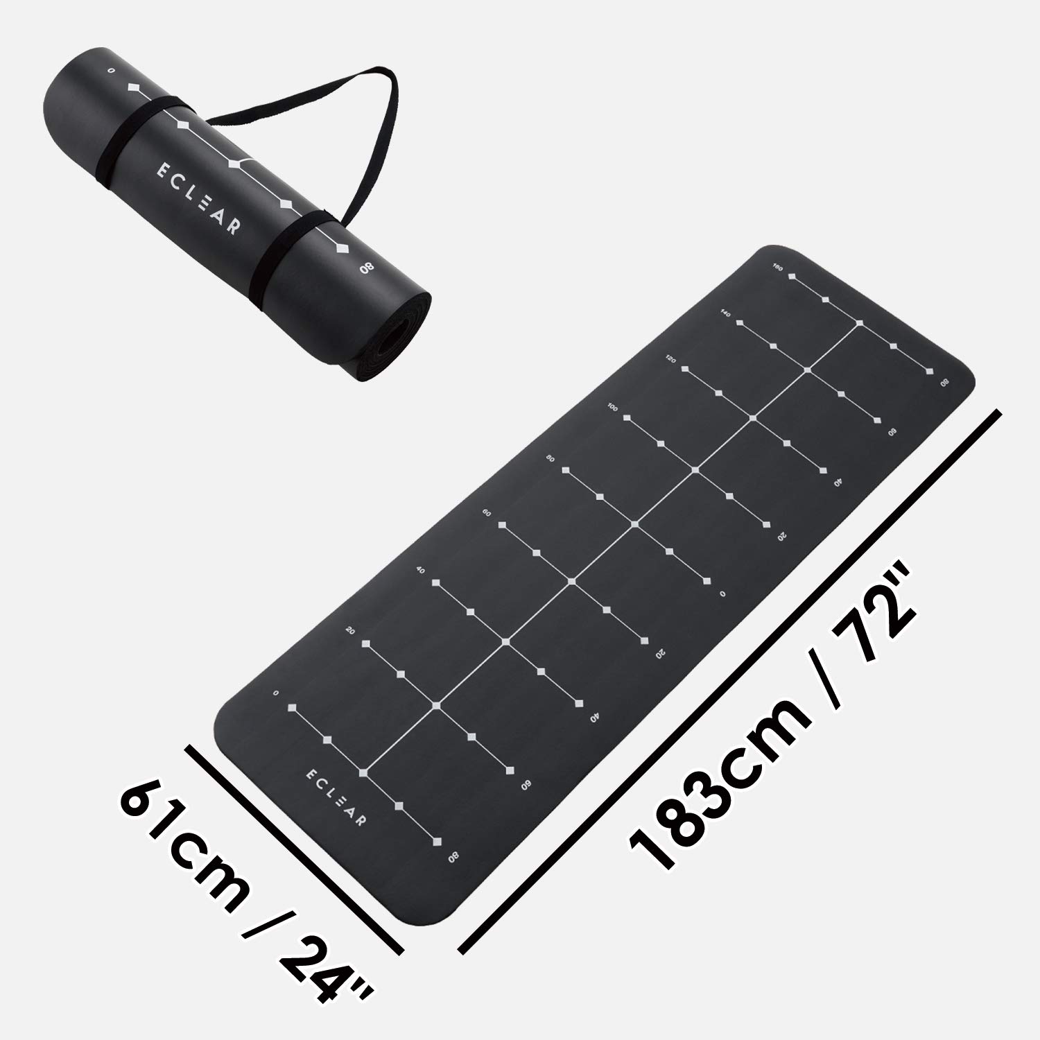ELECOM 72"X24" Extra 8mm thick Yoga Workout Mat for Home Gym Exercise with Body Alignment Line & Carrying Strap (HCF-YM08BK), Black