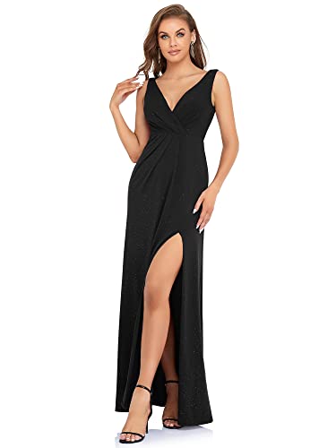 Ever-Pretty Women's V-Neck Front Wrap Sparkly Side Split Formal Wear Dress Black US10