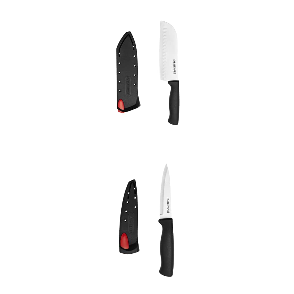 Farberware - 5158145 EdgeKeeper Santoku Knife, 5-Inch, Black & Farberware EdgeKeeper Paring Knife, 3.5-Inch, Stainless Steel,5163375