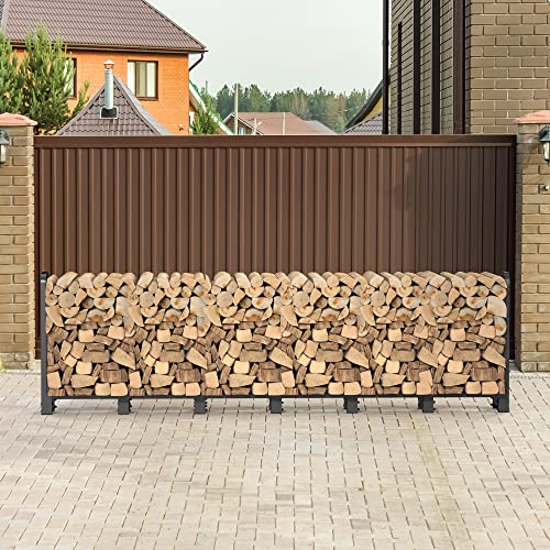 Hokut Firewood Rack Outdoor with Waterproof Cover - Upgraded Heavy Duty 8ft Log Rack Indoor Holder - Adjustable Fire Wood Racks - Black Storage Organizer Stand Tool for Fireplace