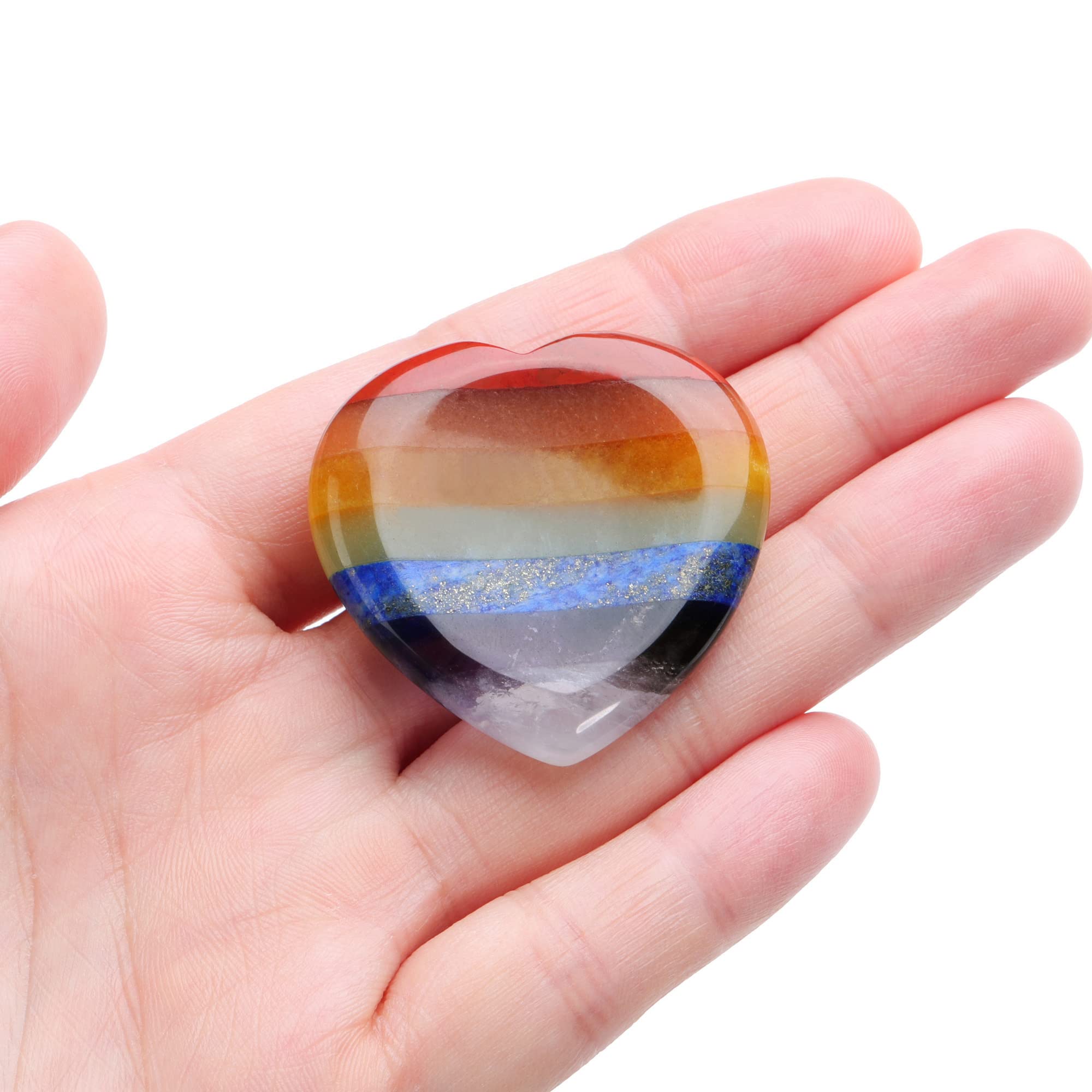 CrystalTears Chakra Worry Stone for Anxiety Heart Shape 7 Chakra Healing Crystals Pocket Palm Stone Thumb Worry Stone Anxiety Crystal for Stress Relief Chakra Healing Meditation Crystal Therapy