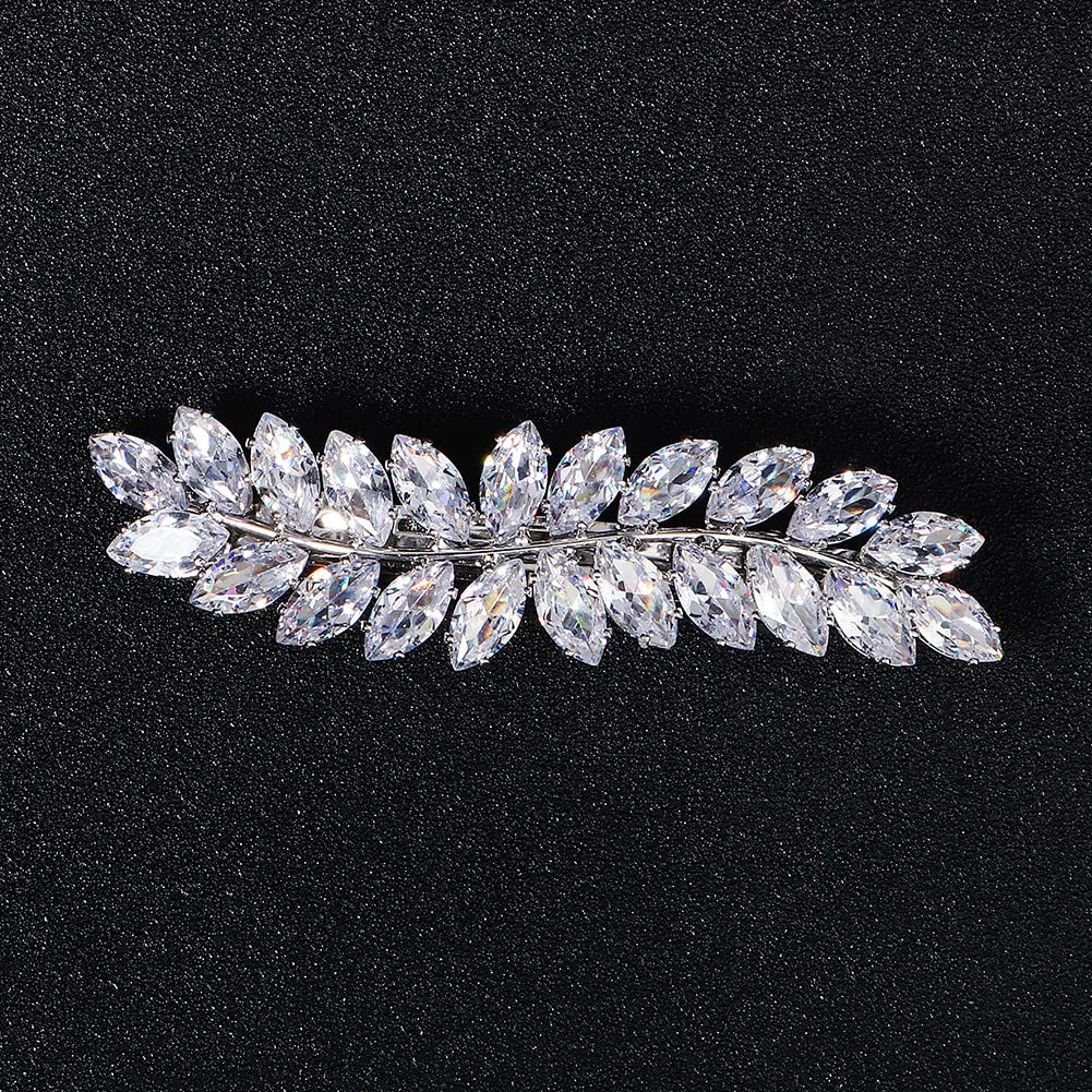 Xerling Rhinestone French Barrettes Hair Clip Automatic Hair Accessories Hair Spring Clips Leaf Design Zircon Hair Piece for Women
