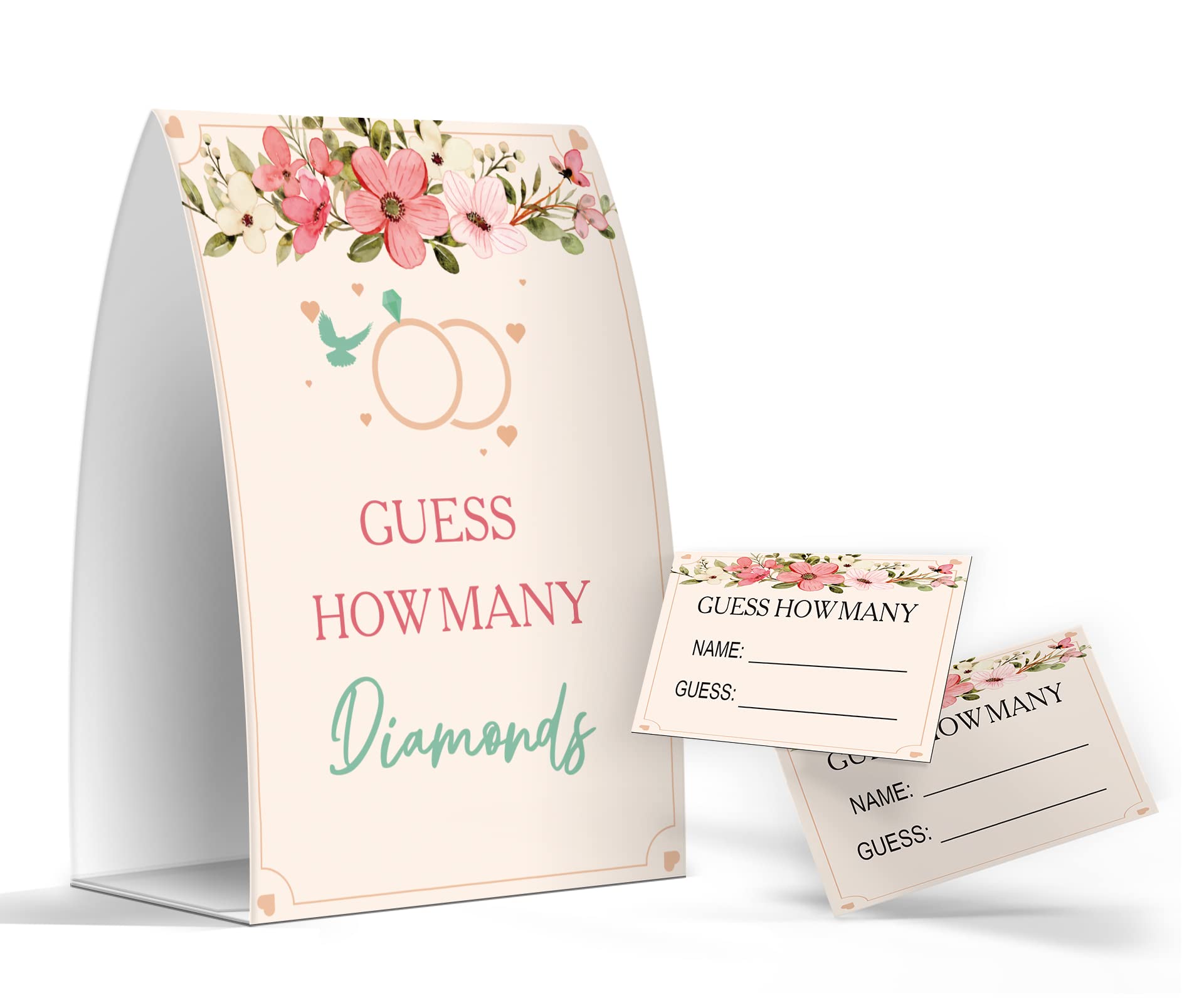Guess How Many Diamonds, Bridal Shower Decorations, Bridal Shower Games - One Sign and 50 Cards(MANY012)