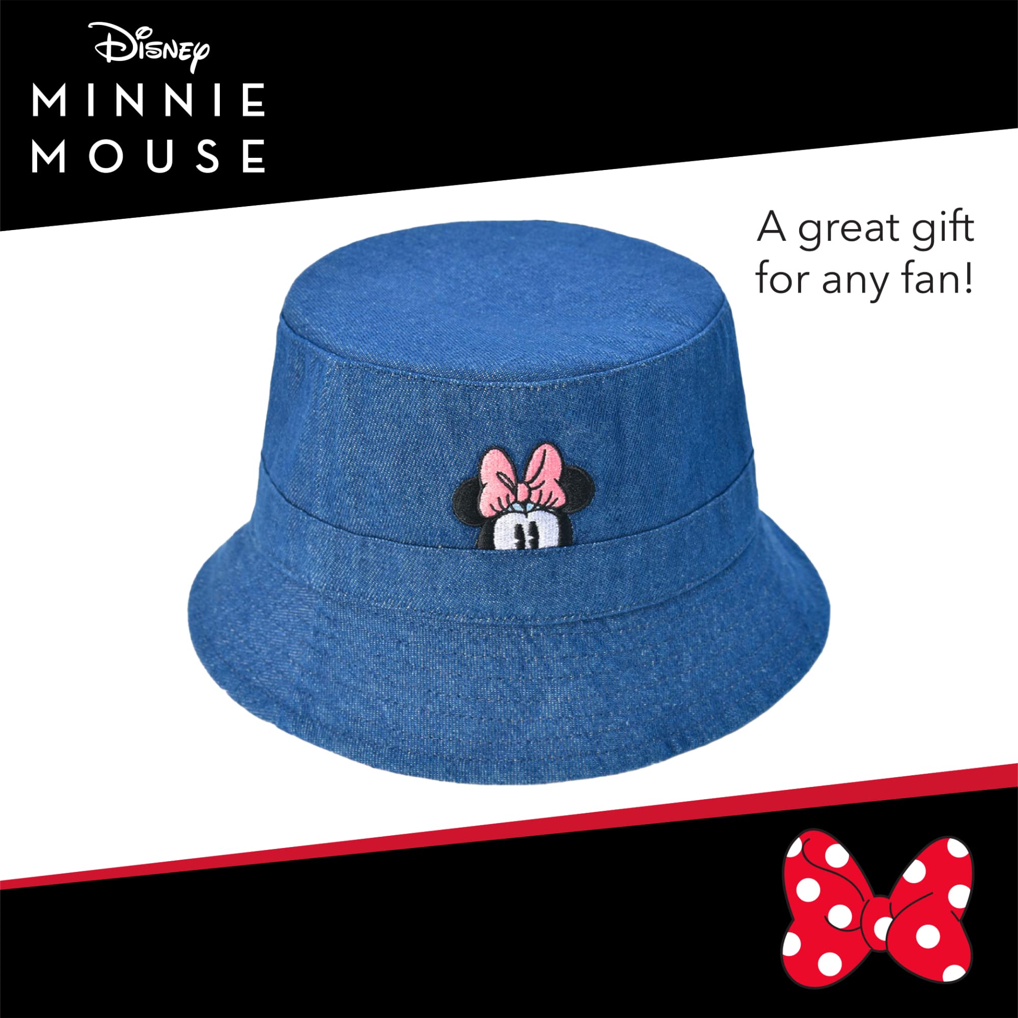Disney Minnie Mouse Bucket Hat, Packable Travel Hat, Wide Brim Summer Hat Blue Denim