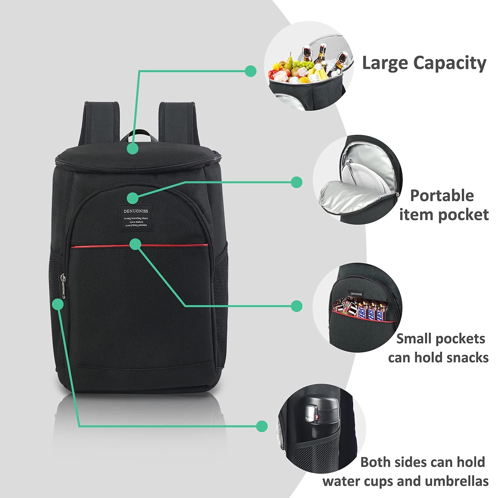GOTINSN Insulated Cooler Backpack, Leakproof Soft Cooler Bag, Lightweight Camping Cooler, Backpack Lunch Bag for Men & Women, Beach Picnics, Park, Day Trips (Blue)