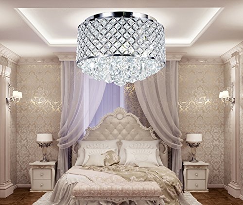 Diamond Life 4-Light Chrome Finish Round Metal Shade Crystal Chandelier Flush Mount Ceiling Fixture