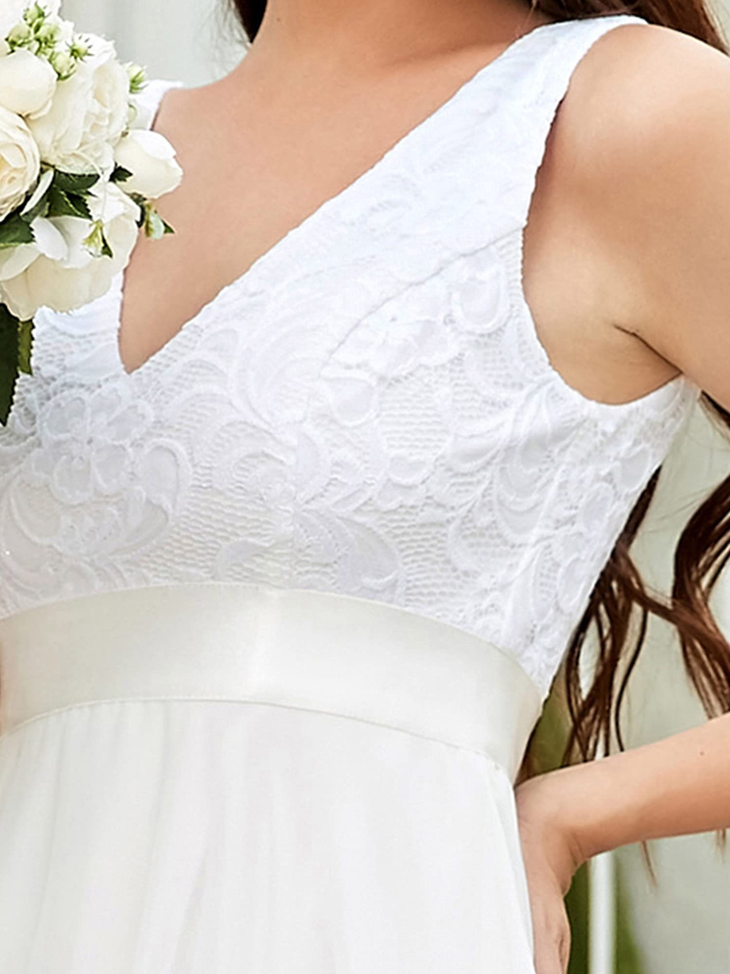 Ever-Pretty Womens Tea-Length V Neck Chiffon Formal Dress for Party White US8